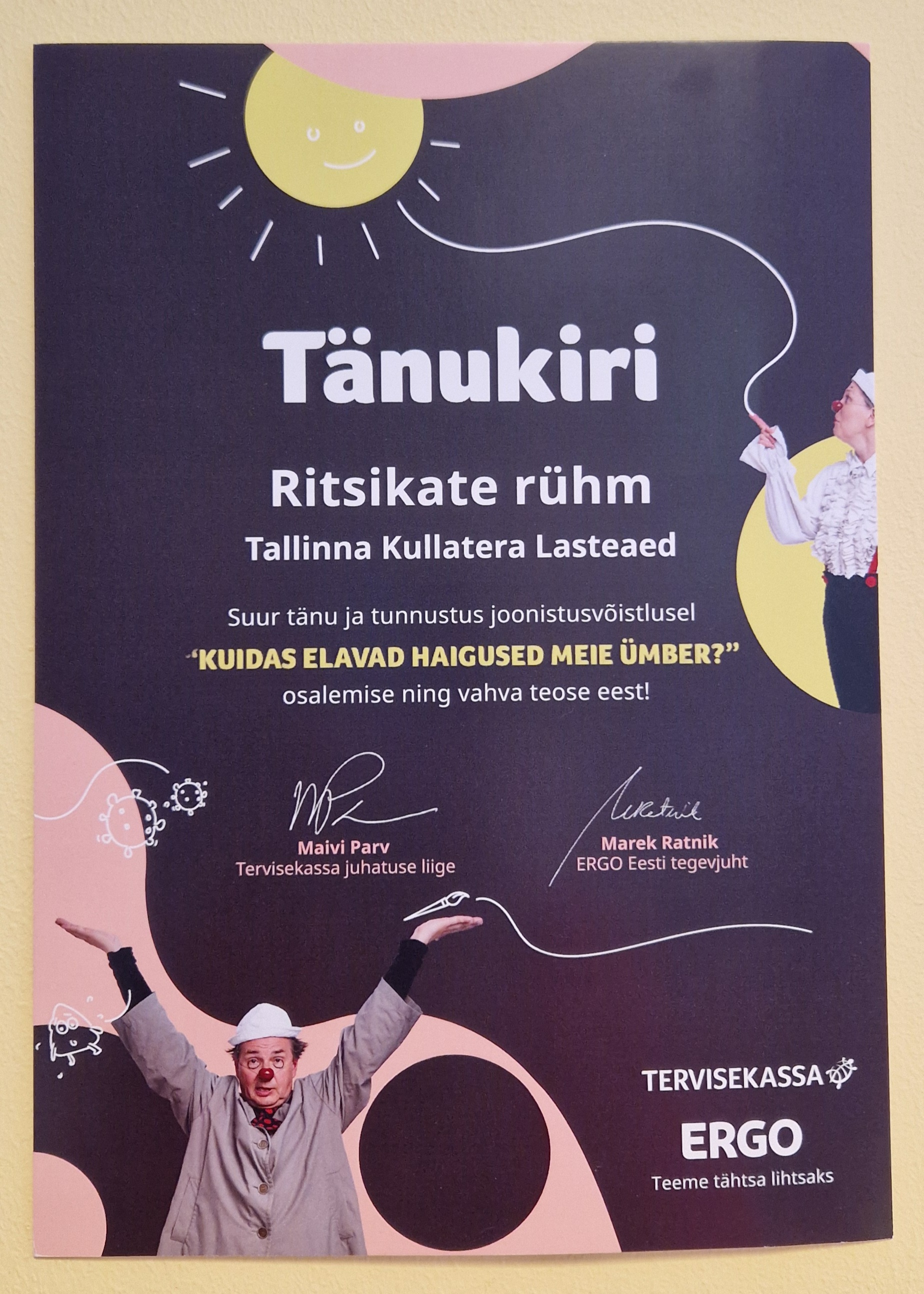 Ritsikate rühma osalemist joonistusvõistlusel tunnustati tänukirja ja ...