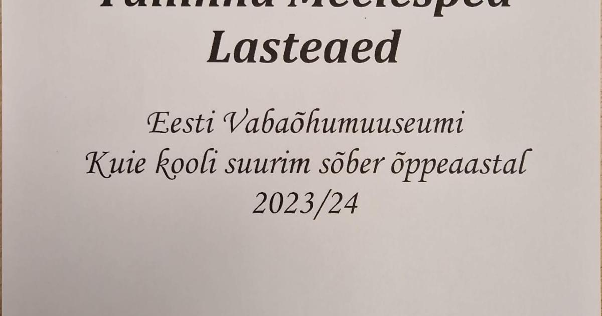 Tallinna Meelespea Lasteaed sai tunnustuse Eesti Vabaõhumuuseumilt ...
